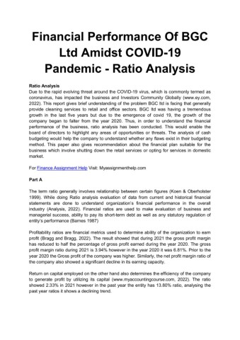 Financial Performance Of BGC Ltd Amidst COVID-19 Pandemic - Ratio Analysis