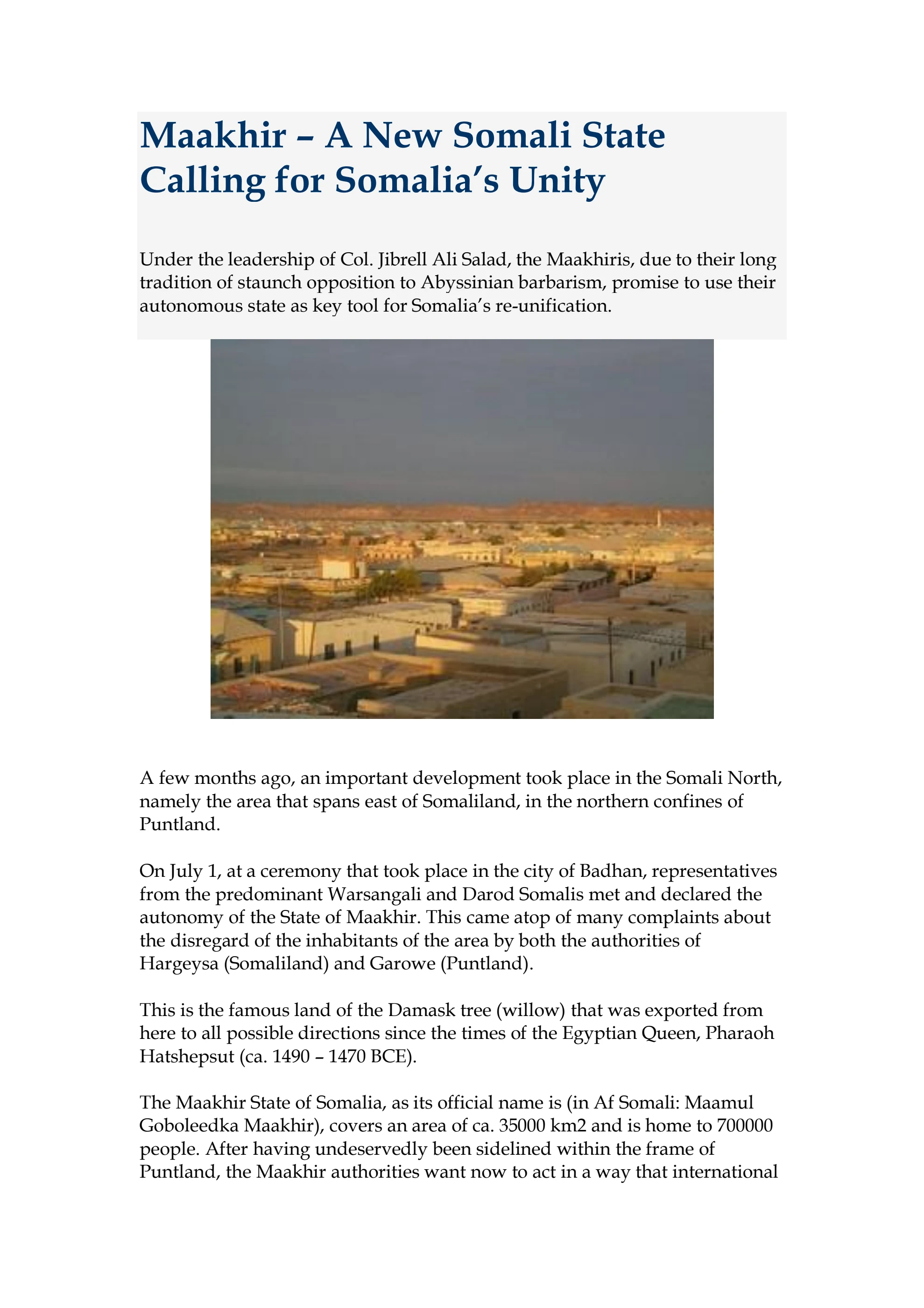 Maakhir – A New Somali State Calling for Somalia’s Unity (2007 ...