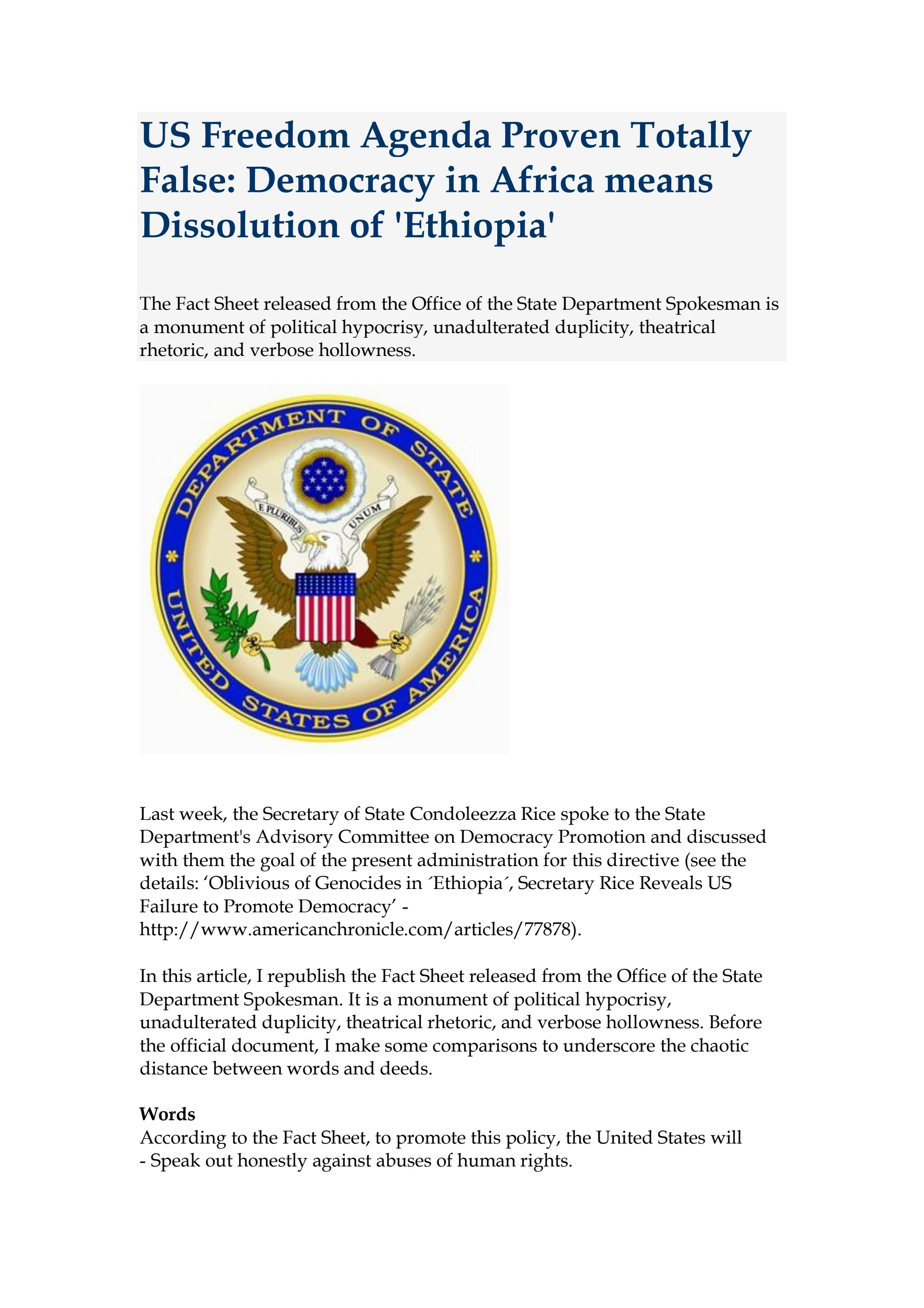 US Freedom Agenda Proven Totally False: Democracy in Africa means ...