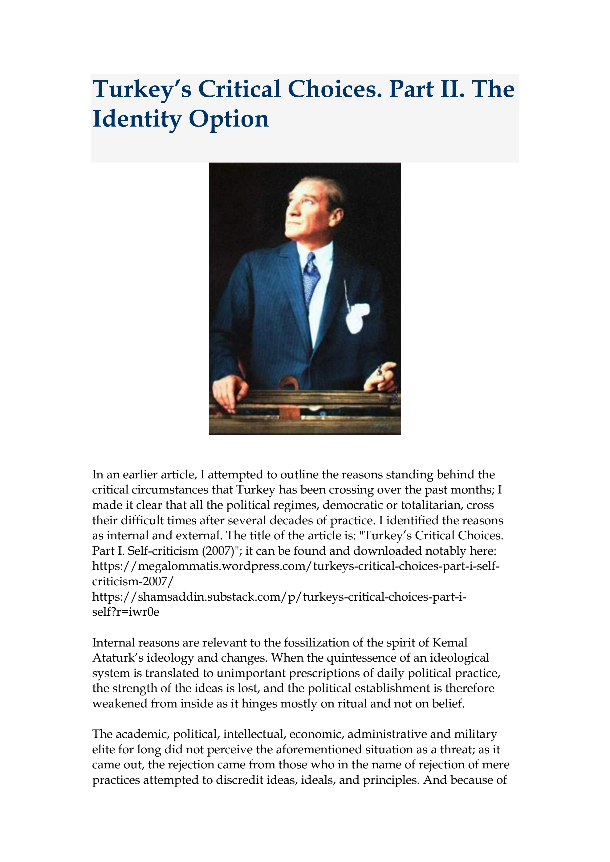 Turkey’s Critical Choices. Part II. The Identity Option (2007) - msvmeg ...
