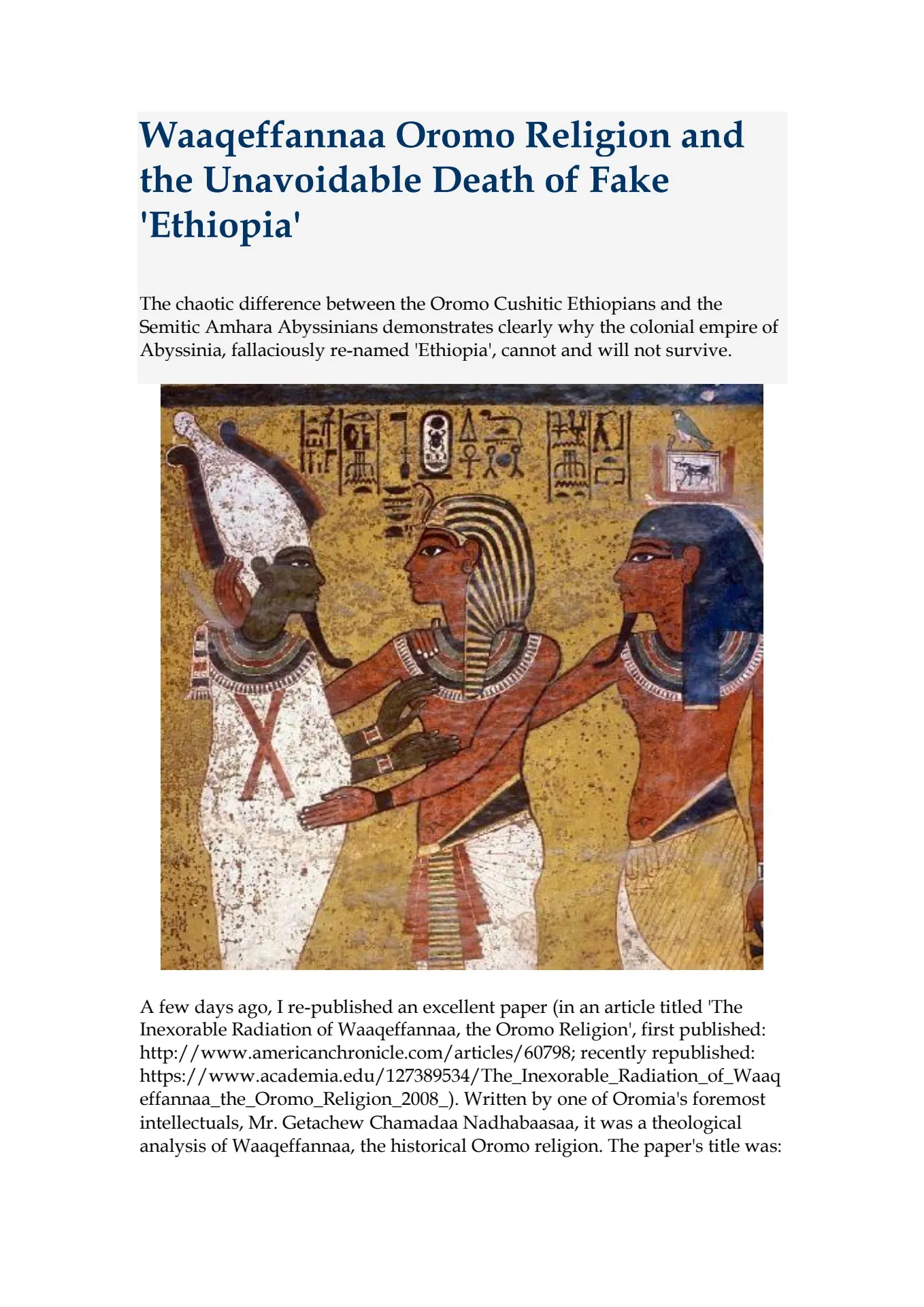 Waaqeffannaa Oromo Religion and the Unavoidable Death of Fake 'Ethiopia ...