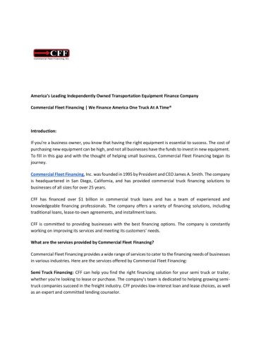 Commercial Fleet Financing Fuels Your Business with Customized Truck ...