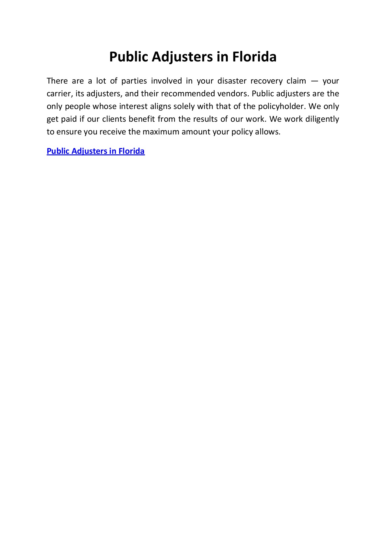 Public Adjusters in Florida - First Call Public Adjusters - Page 1 - 1 ...