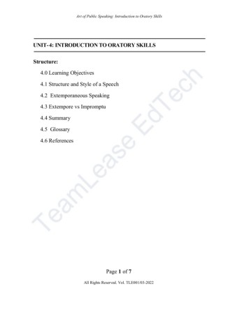 M4 Intro to Oratory Skills - Teamlease Edtech Ltd (Amita Chitroda ...