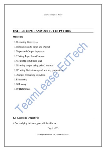 2. Input and Output - Teamlease Edtech Ltd (Amita Chitroda) - Page 1 ...