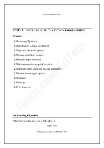 2. Input and Output - Teamlease Edtech Ltd (Amita Chitroda) - Page 1 ...