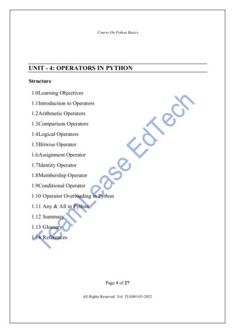 4. Operators in Python - Teamlease Edtech Ltd (Amita Chitroda) - Page 1 - 27 | Flip PDF Online ...