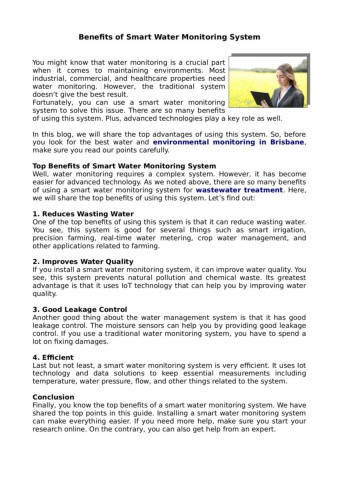 Benefits of Smart Water Monitoring System - iEnvironmental Australia ...