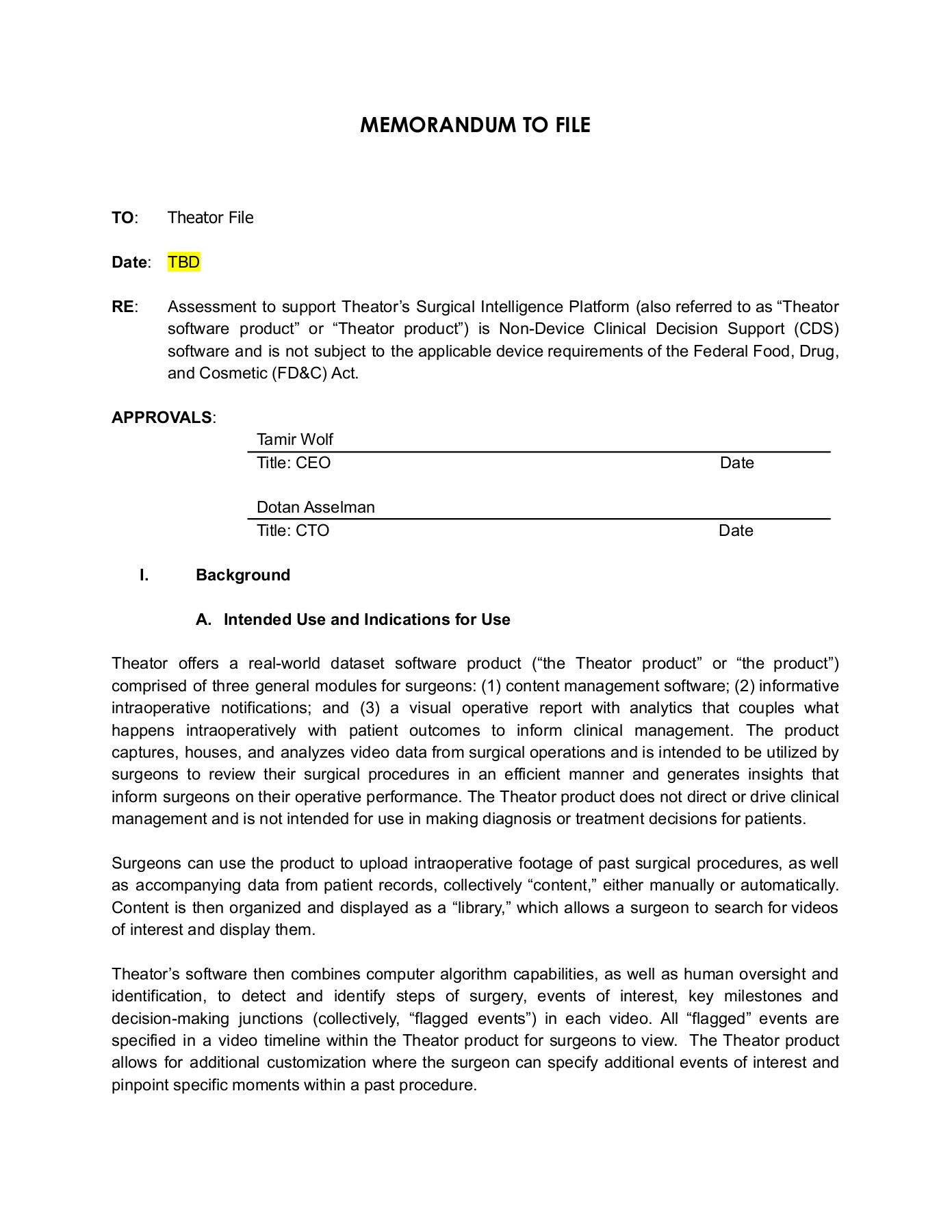 Theator FDA Letter to File_Sept 2021.docx - Theator Resources - Page 1 ...