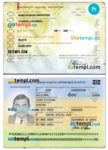 Kenya passport template in PSD format, fully editable (2017 – present ...