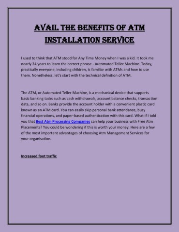 Avail The Benefits of ATM Installation Service