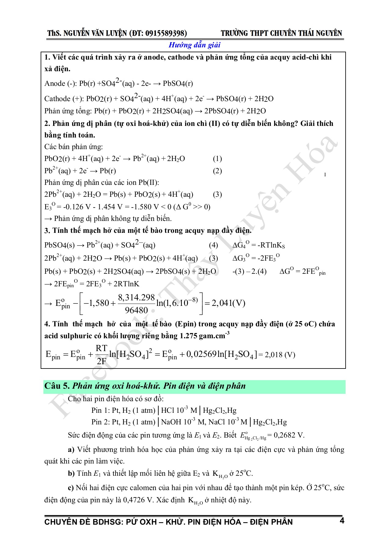 8. CĐ PIN ĐIỆN HÓA. ĐIỆN PHÂN. PƯ OXI HÓA-KHỬ - LUYỆN NGUYỄN - Page 4 | Flip PDF Online | PubHTML5