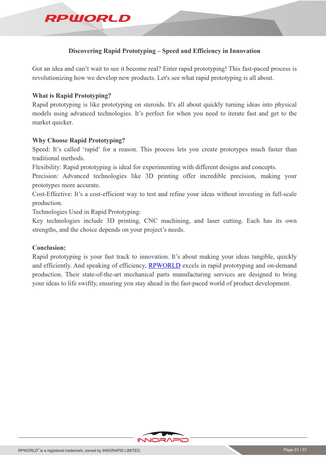 Discovering Rapid Prototyping – Speed and Efficiency in Innovation - RPWORLD - Page 1 - 1 | Flip ...