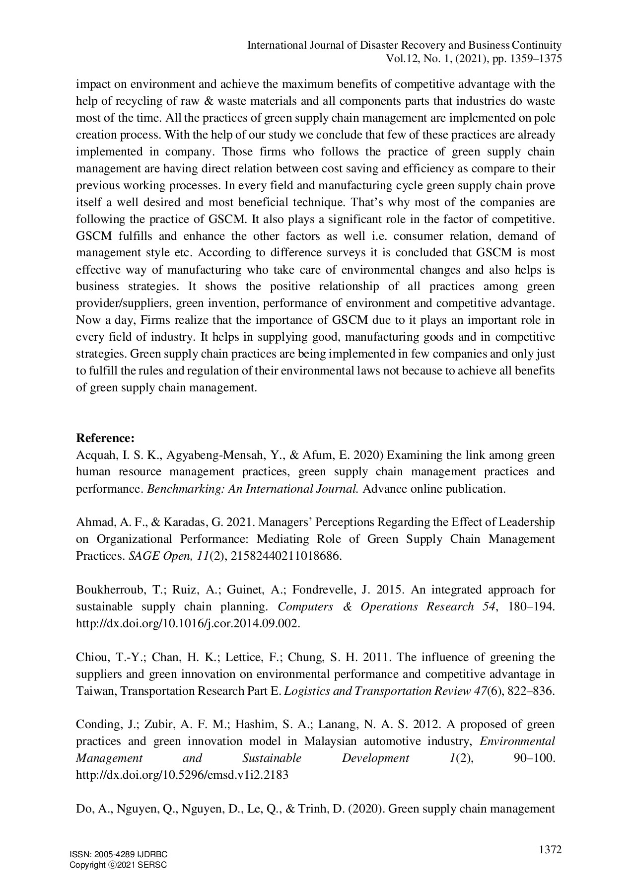 Impact of Green Supply Chain Management Practices on Environment Performance and Competitive ...