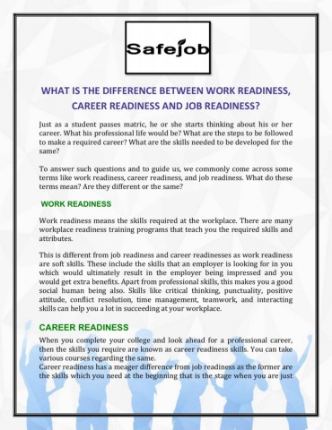 WHAT IS THE DIFFERENCE BETWEEN WORK READINESS, CAREER READINESS AND JOB ...