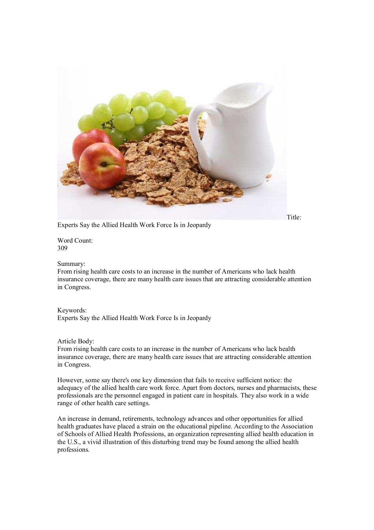 Experts Say the Allied Health Work Force Is in Jeopardy - eleanor ...