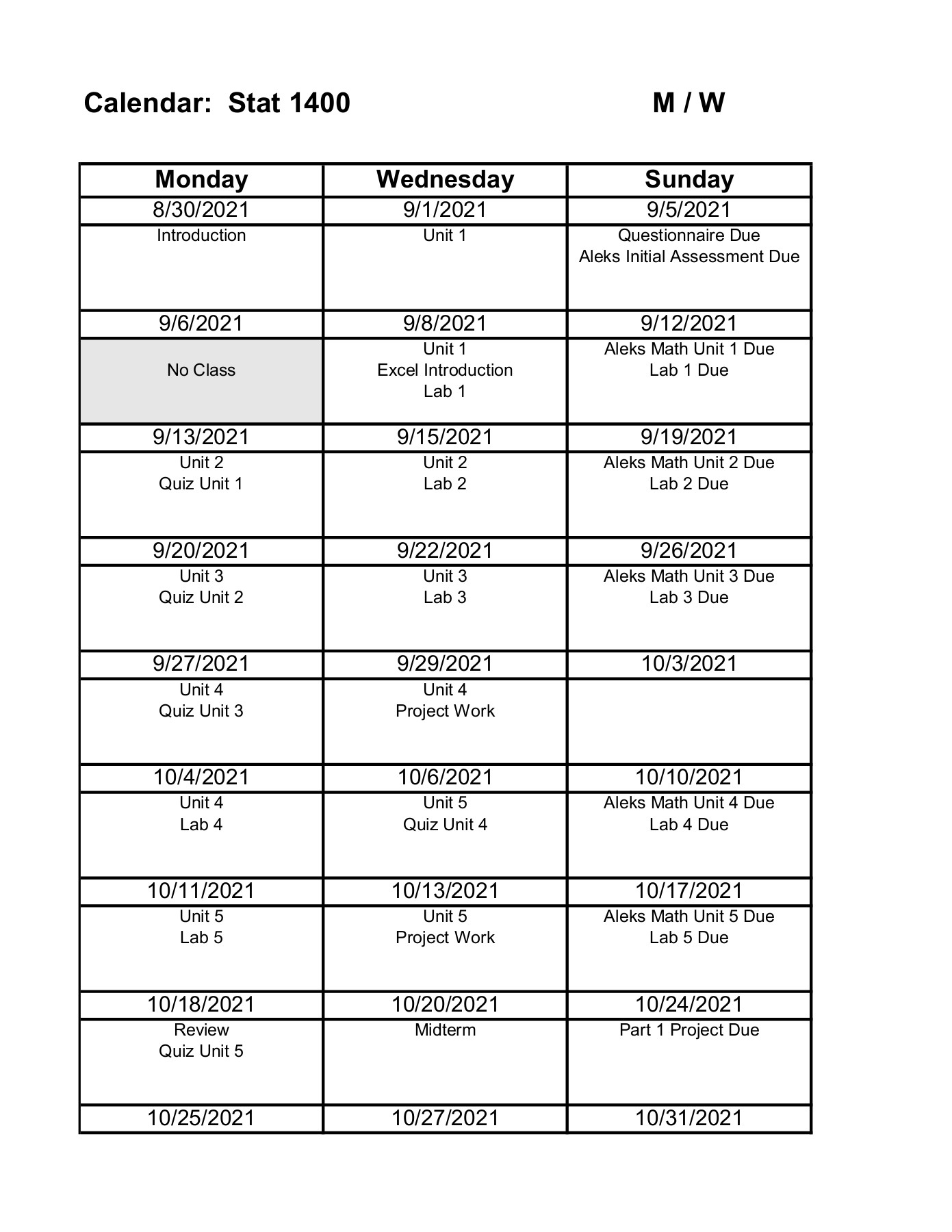 Stat 1400 M W Schedule Glaubitz AU21 - nimrakianat - Page 1 - 2 | Flip ...