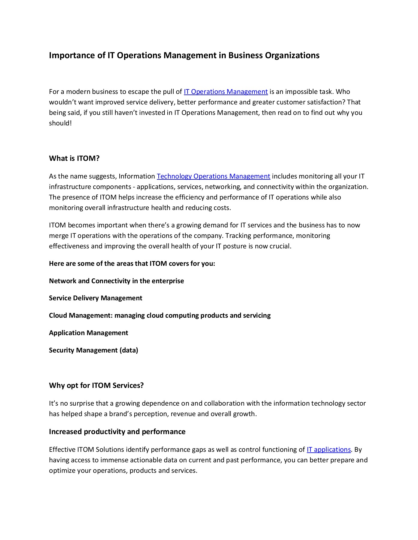 Importance of IT Operations Management in Business Organizations ...