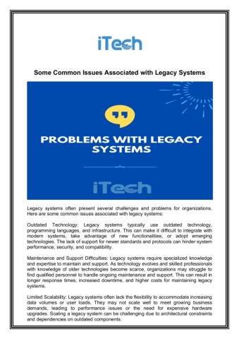 Some Common Issues Associated with Legacy Systems