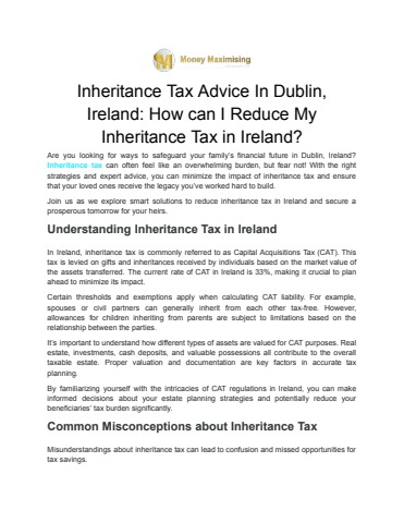 Inheritance Tax Advice In Dublin, Ireland_ How can I Reduce My ...