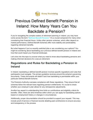Previous Defined Benefit Pension in Ireland_ How Many Years Can You ...