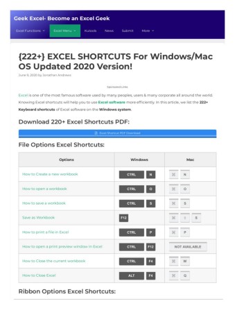 Excel Shortcuts PDF 2020 - Andrews - Page 1 - 18 | Flip PDF Online ...