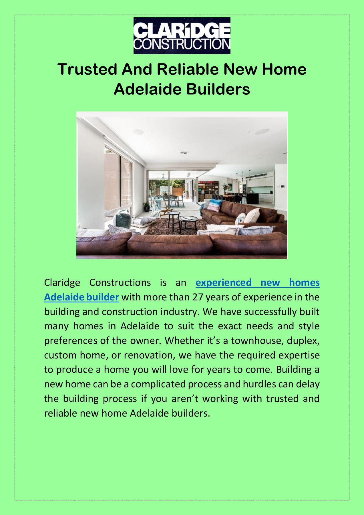 Trusted And Reliable New Home Adelaide Builders - Claridge Construction - Page 1 - 2 | Flip PDF ...