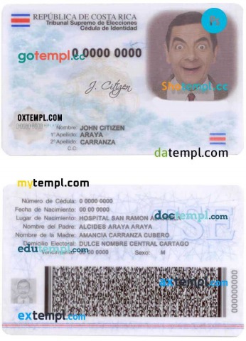Costa Rica identification document template in PSD format