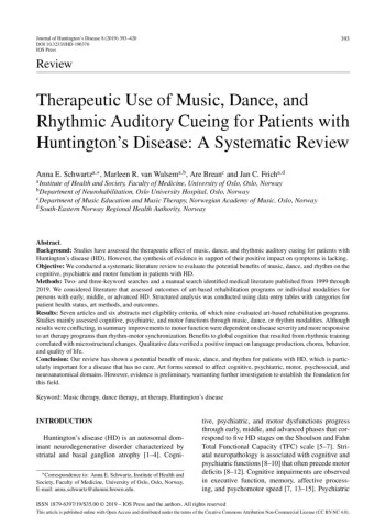 Therapeutic Use of Music, Dance, and Rhythmic Auditory Cueing for ...