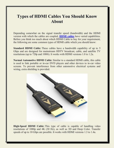 Types of HDMI Cables You Should Know About