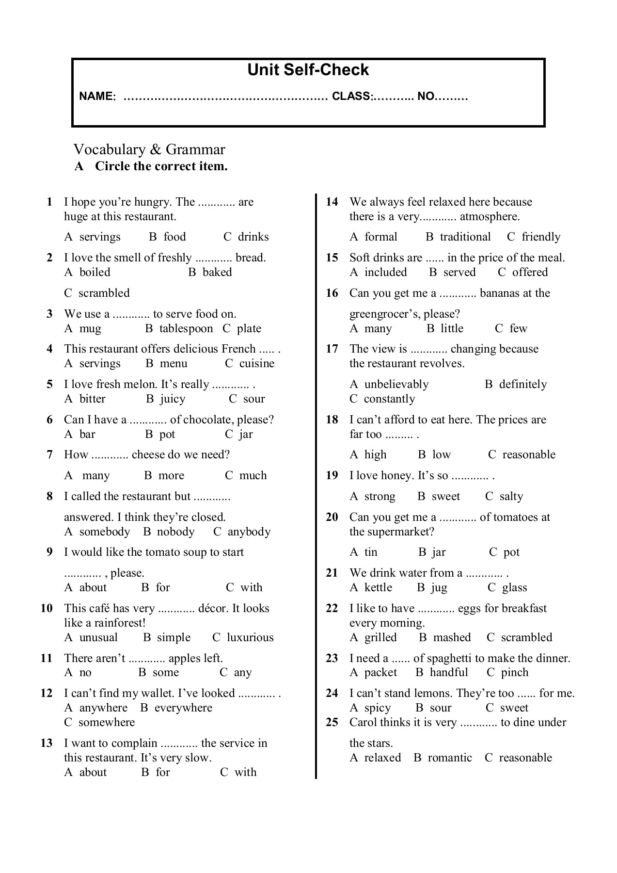 -Template- Unit 7 small test - nchoojak - Page 1 - 2 | Flip PDF Online ...