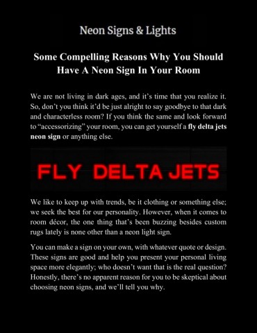 Decor Your Living Space With "Fly Delta Jets" Neon Sign Online