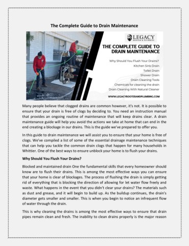The Complete Guide to Drain Maintenance - Legacy Rooter & Plumbing LLC ...