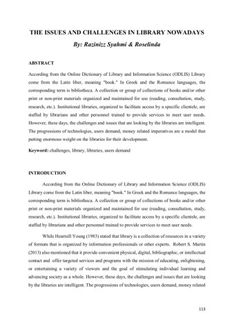 IML656 ISSUES AND CHALLENGES IN THE LIBRARIES NOWADAYS - Azwa Azman ...