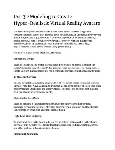 Use 3D Modeling to Create Hyper-Realistic Virtual Reality Avatars ...