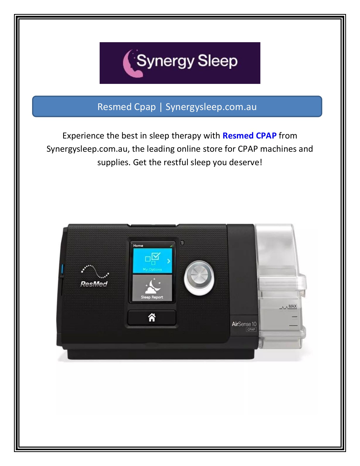Resmed Cpap Synergysleep.com.au - Synergy Sleep - Page 1 - 1 | Flip PDF ...