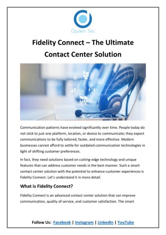 Fidelity Connect – The Ultimate Contact Center Solution