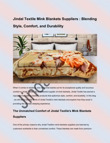 Jindal Textile Mink Blankets Suppliers : Blending Style, Comfort, and Durability