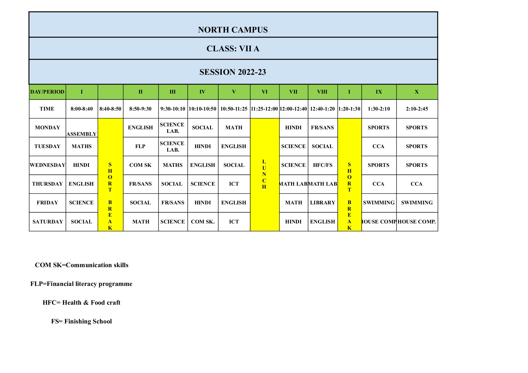 TIME TABLE 2022-23 (1).xlsx - TIME TABLE TEMPLATE - Jeenal Pawecha ...