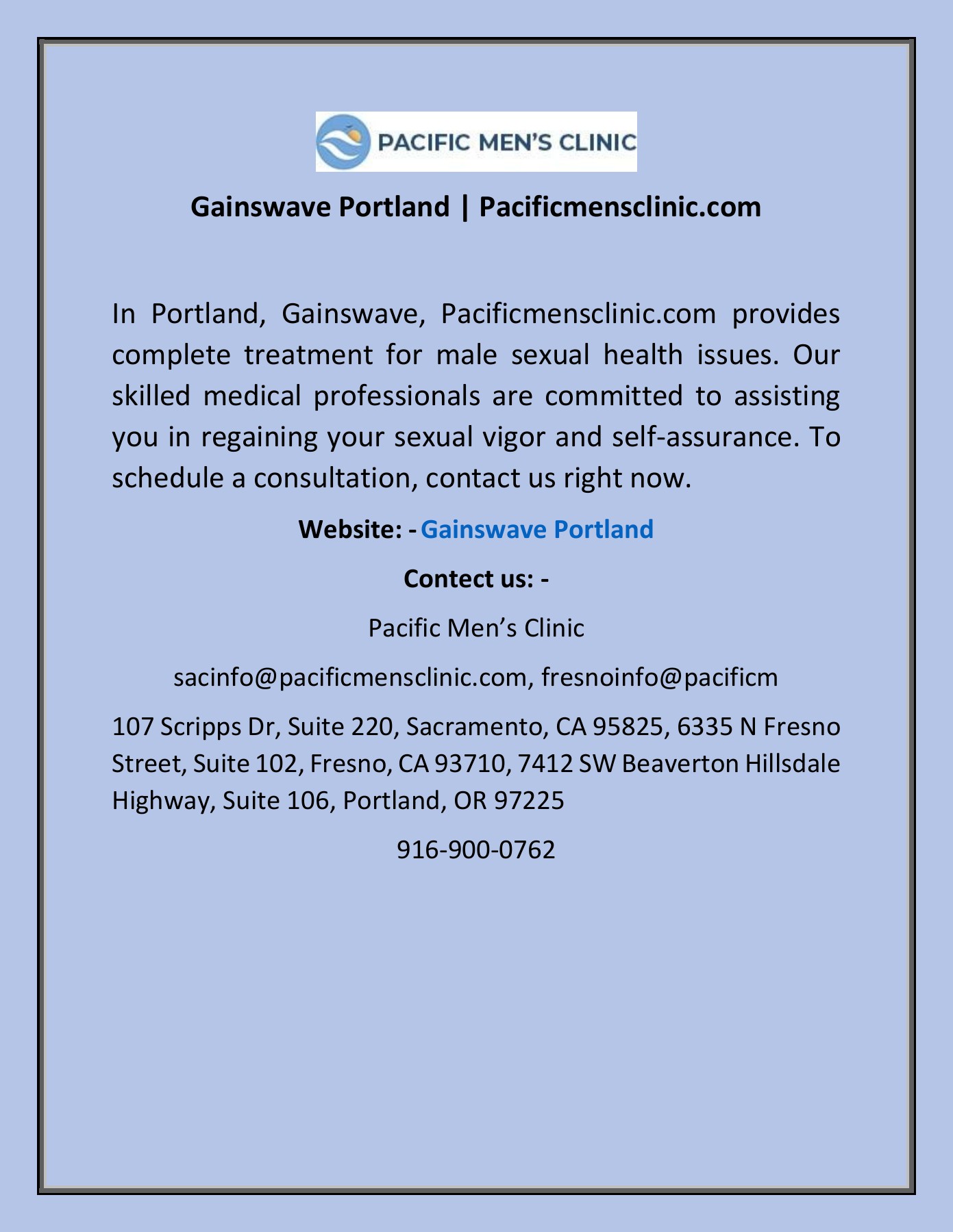 Gainswave Portland | Pacificmensclinic.com - Pacific Men's Clinic ...
