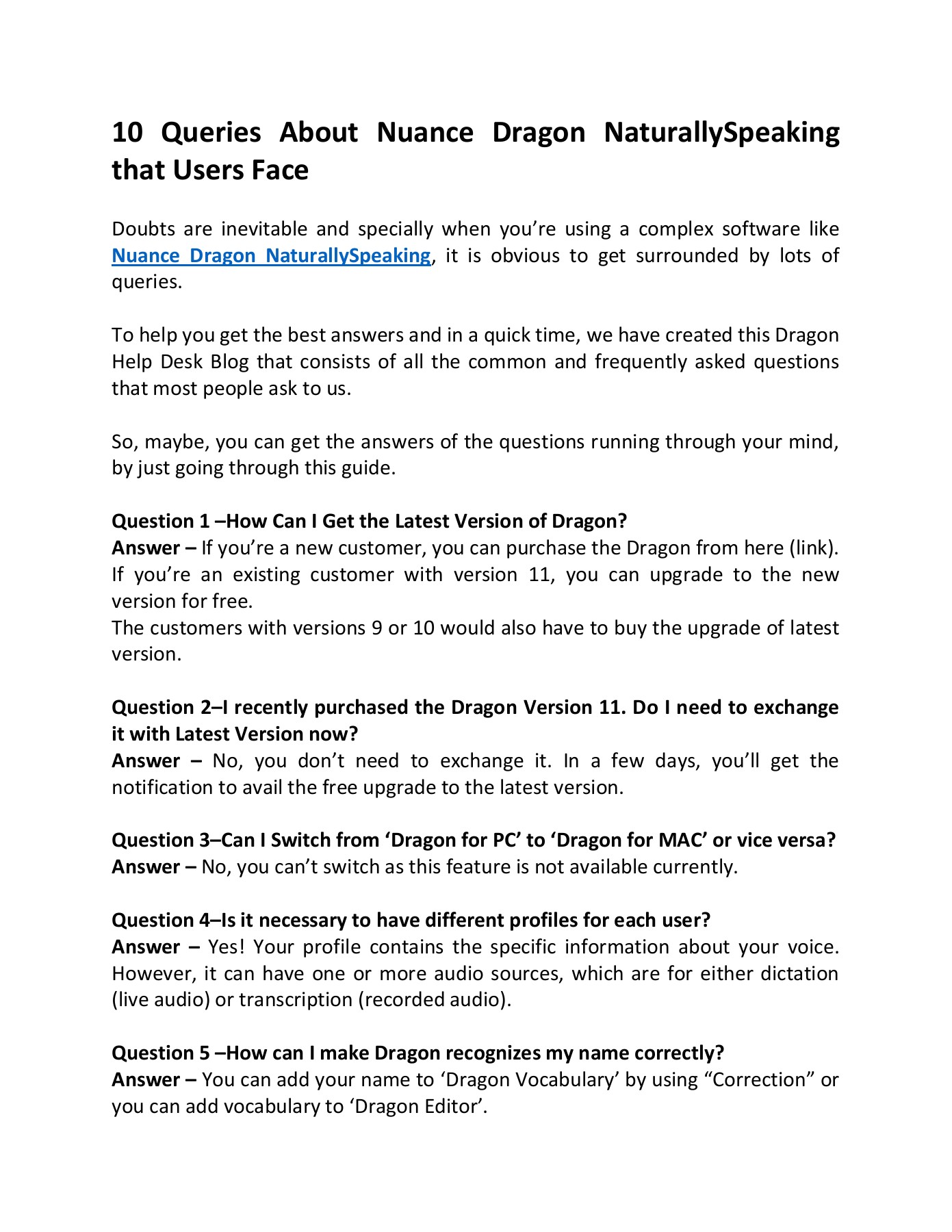 10 Queries About Nuance Dragon NaturallySpeaking that Users Face ...