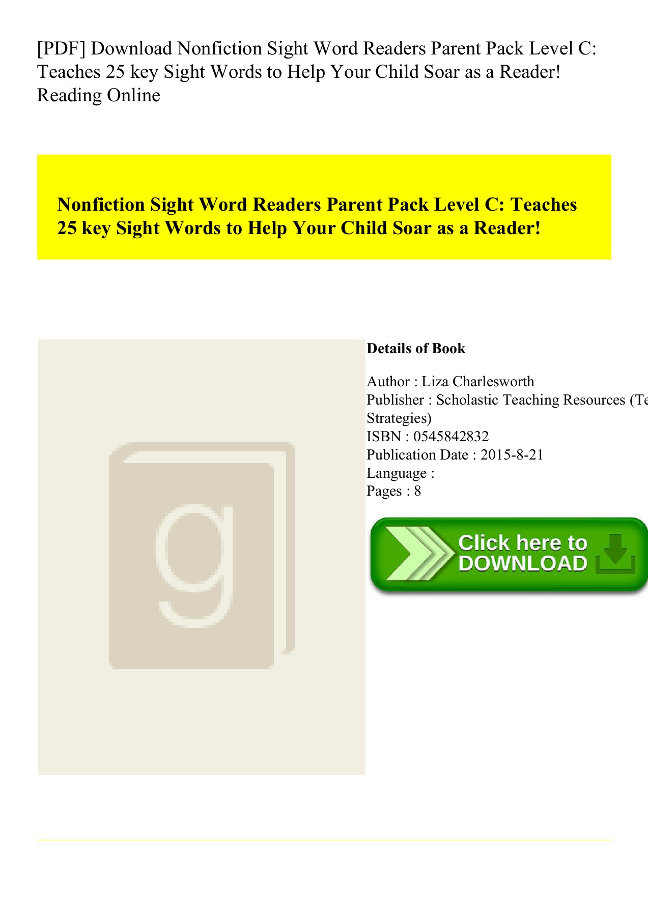 [PDF] Download Nonfiction Sight Word Readers Parent Pack Level C ...