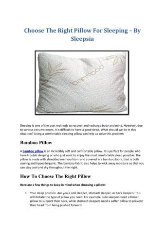 Choose The Right Pillow For Sleeping