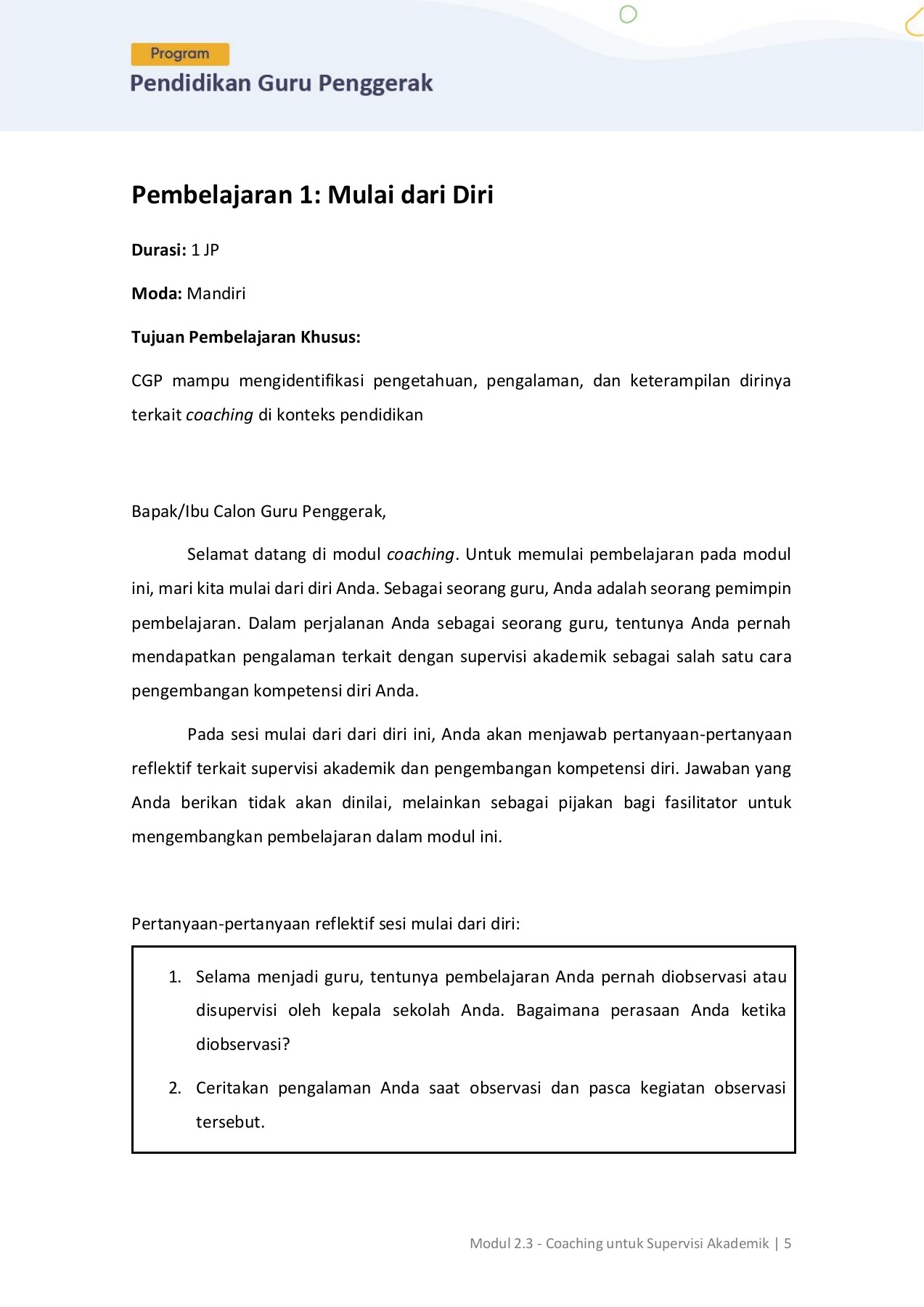 Modul 2.3 Angkatan 5 Reguler. Coaching untuk Supervisi Akademik - Final ...