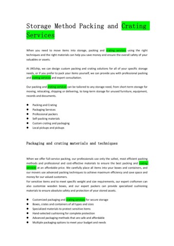 Storage Method Packing and Crating Services