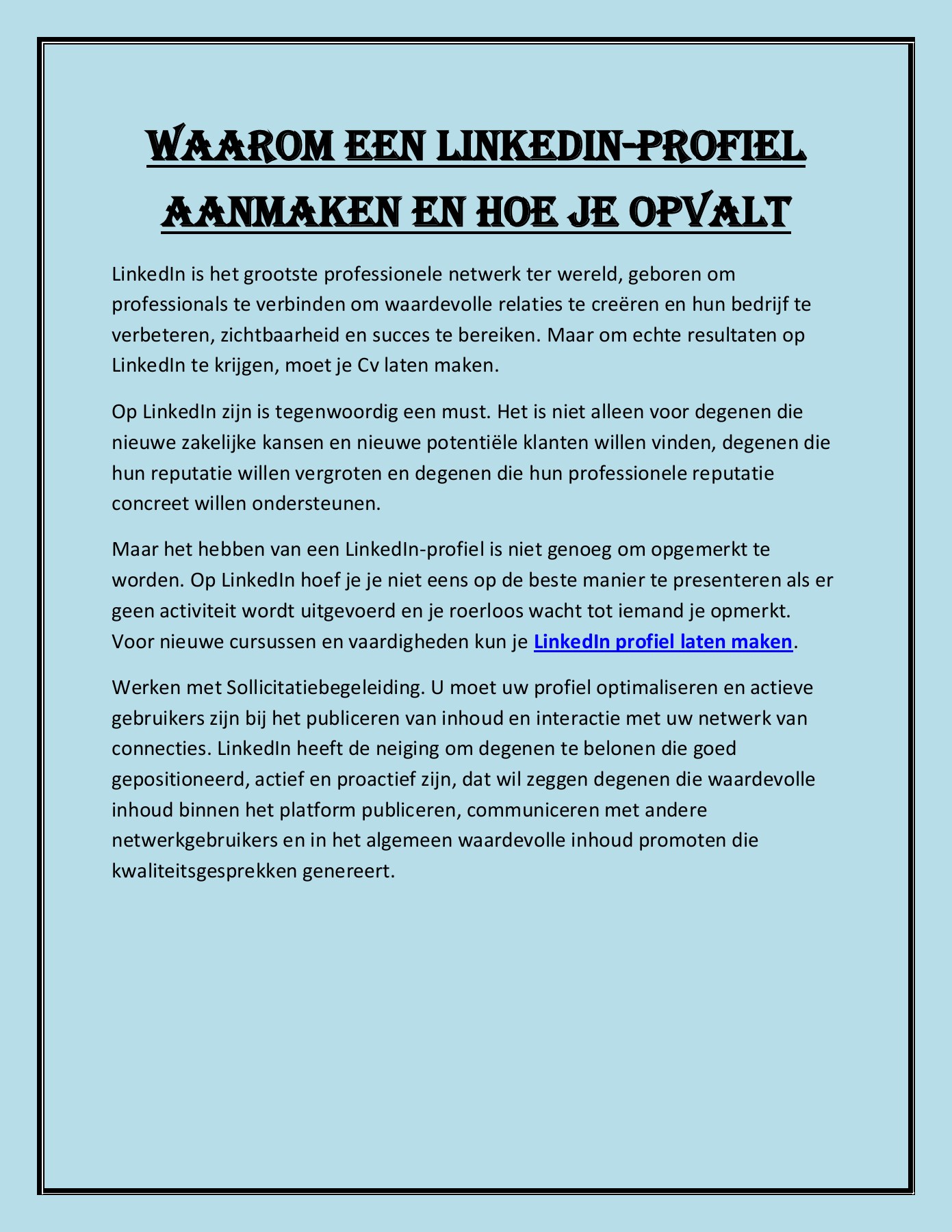 Waarom een LinkedIn-profiel aanmaken en hoe je opvalt - Blik Opcv ...