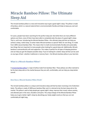 Miracle Bamboo Pillow: The Ultimate Sleep Aid