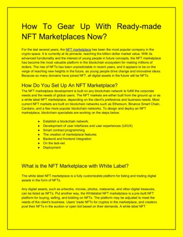 How To Gear Up With Ready-made NFT Marketplace Now_