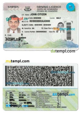 Namibia driver’s permit template in PSD format, fully editable, with ...