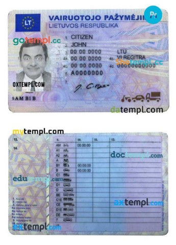 Lithuania driving license template in PSD format, 2013 – present